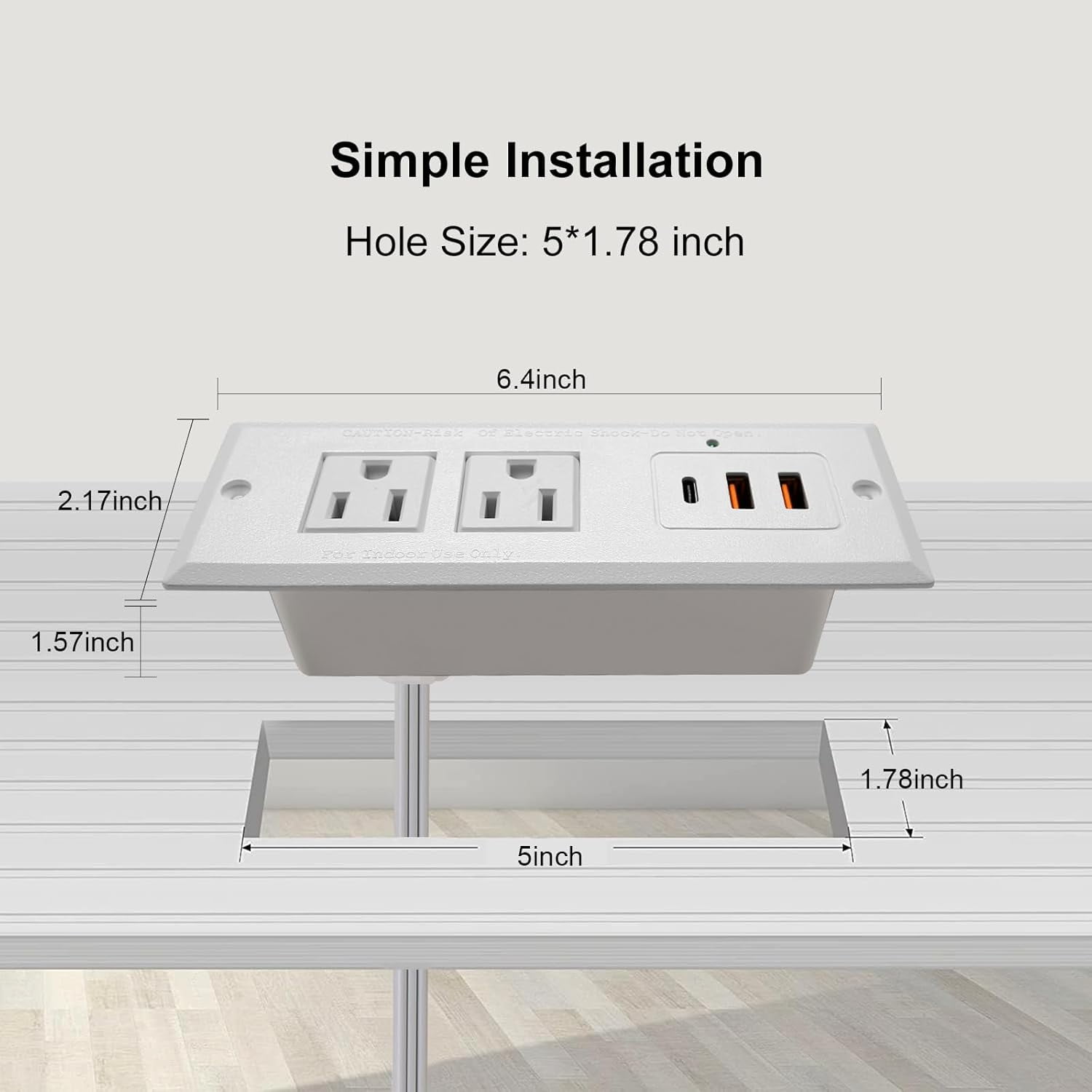 RREGER-20W Recessed Power Strip USB C Fast Charge Desk Power Outlet ...