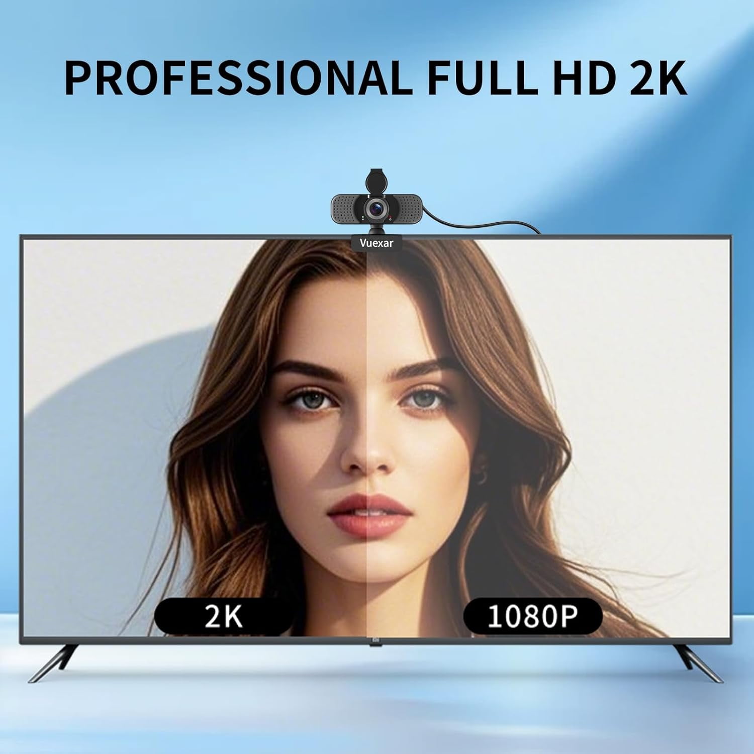 RREGER-2K Webcam with Microphone, Web Camera withTripod, Dual Mics ...