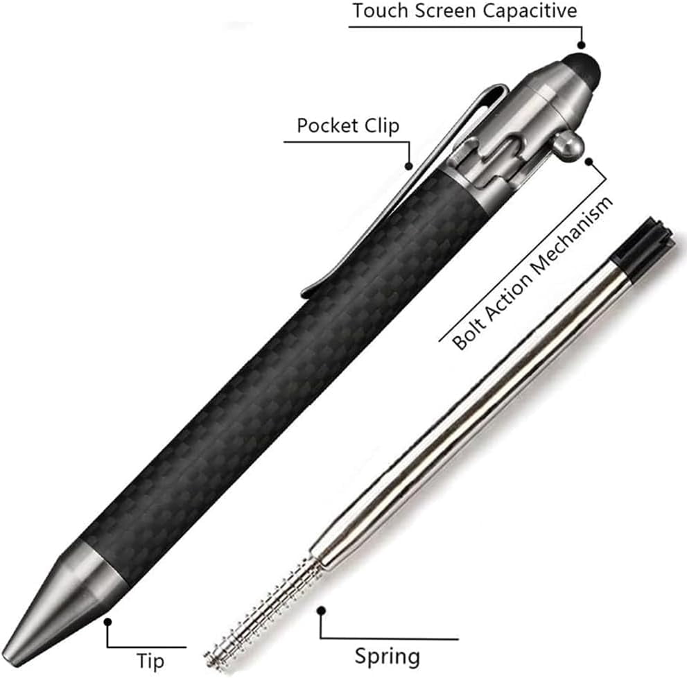 RREGER-4.5'' Carbon Fiber Bolt Action Pen with Retractable Stylus Tip ...