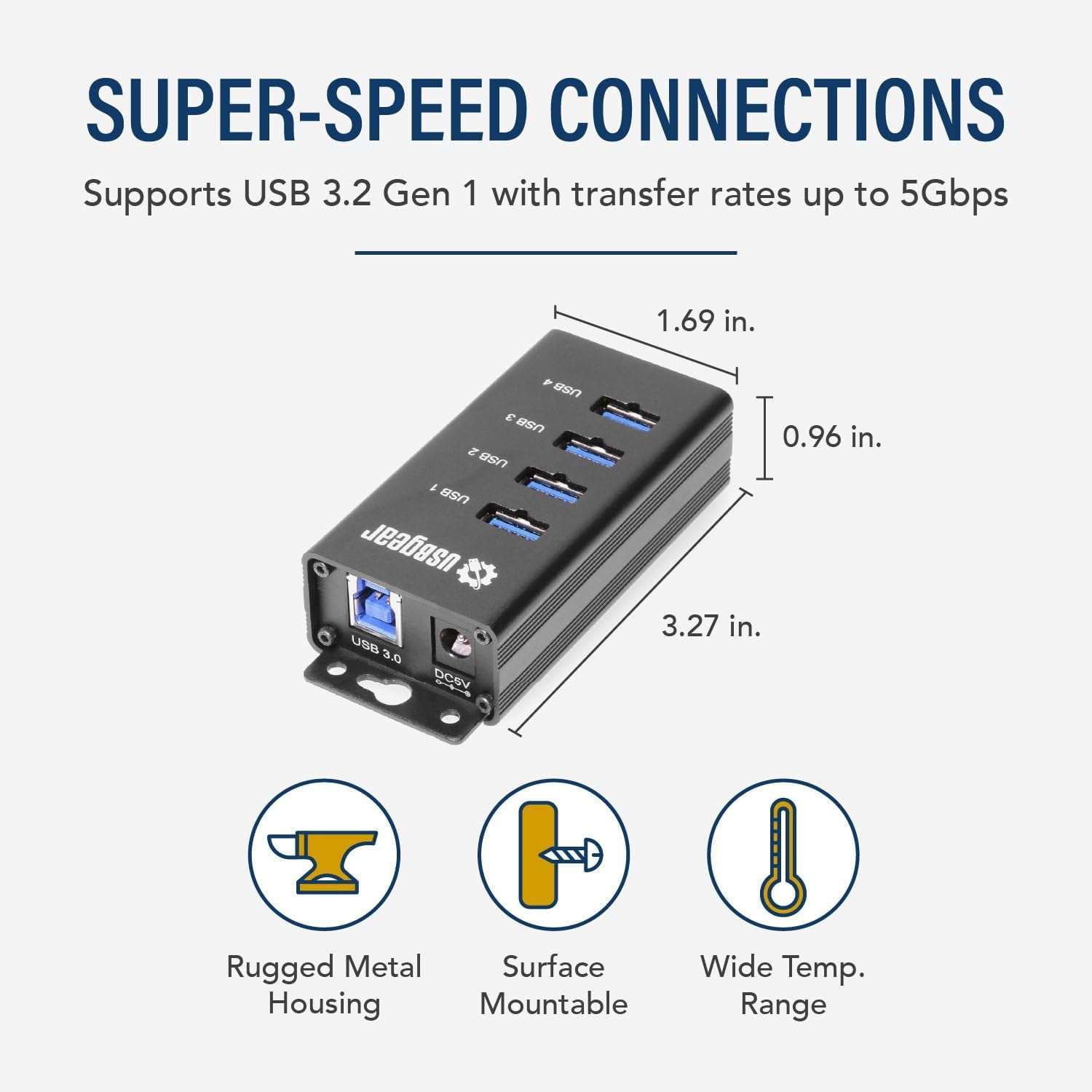 RREGER-4-Port USB 3.2 Gen 1 Mountable Charging and SuperSpeed Data Hub ...