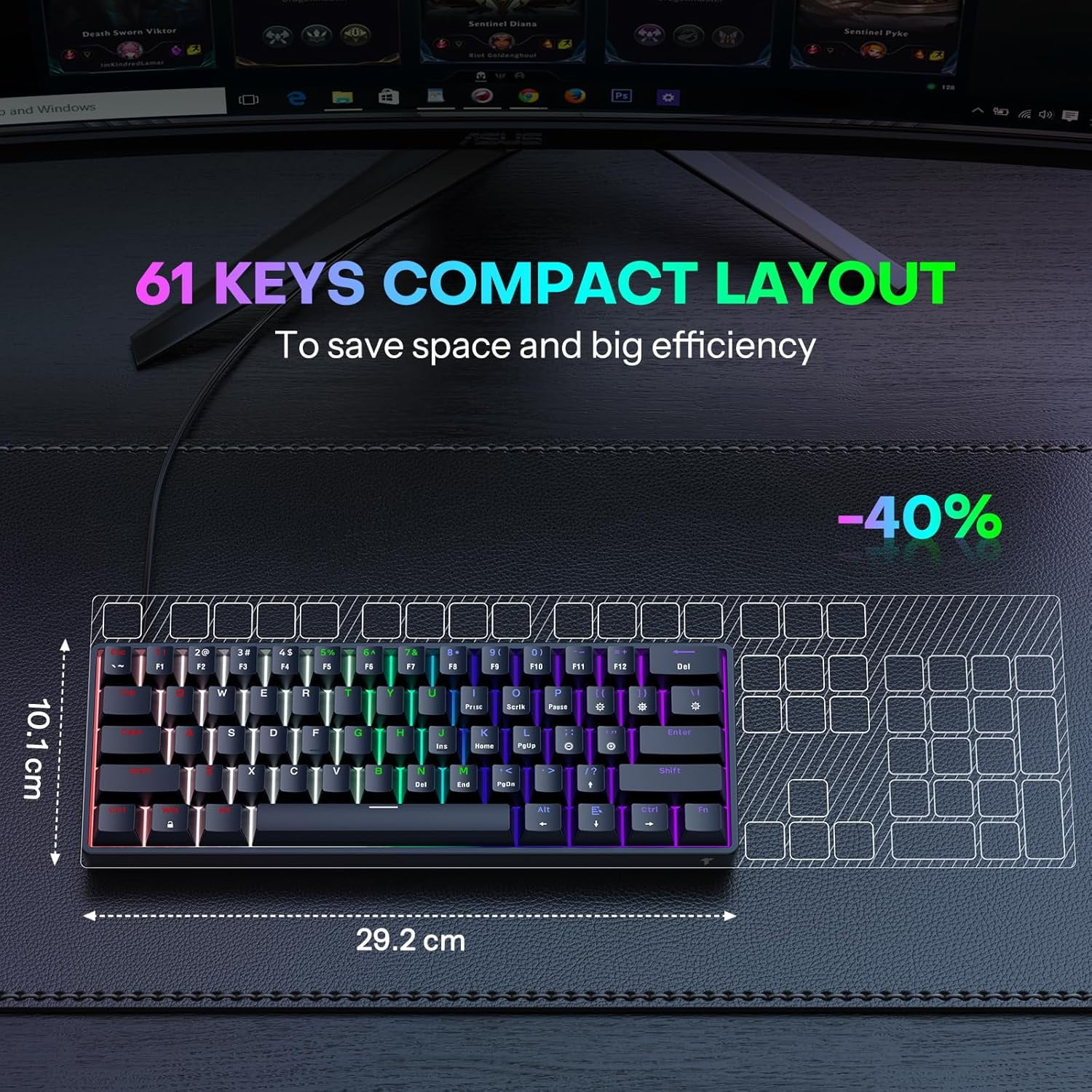 RREGER-60% Compact Mechanical Keyboard for Mac/Windows/PC, Ideal for ...