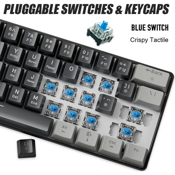 RREGER-60% Mechanical Gaming Keyboard Blue Switch Wired Compact ...