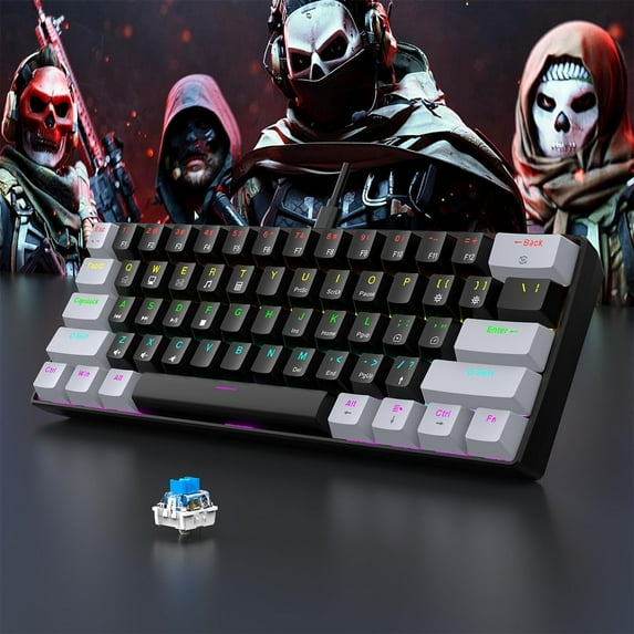 RREGER-60% Wired Mechanical Gaming Keyboard, Mixed Backlit 61 Keys ...