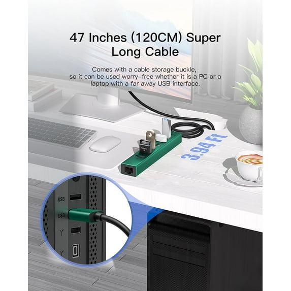 RREGER-7 Ports USB 3.0 Hub, USB to Network HUB with 3.9ft Long Cable ...