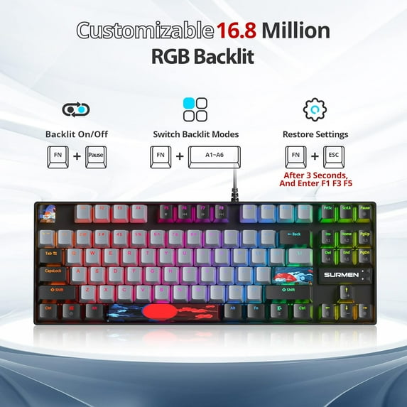 RREGER-75% Mechanical Gaming Keyboard with Red Switch, RGB Backlit ...