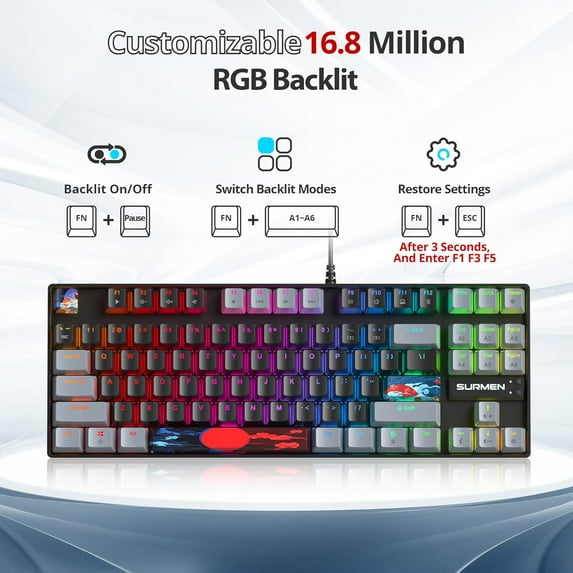 RREGER-75% Percent Gaming Keyboard Mechanical with Red Switch, 87 Keys ...