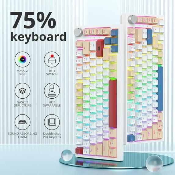 RREGER-75% Retro Keyboard with Knob, Custom Gasket Mounted Wired ...