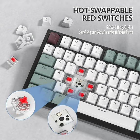 RREGER-75% TKL Wired Mechanical Keyboard,RGB Backlit Gasket Mount 82 ...