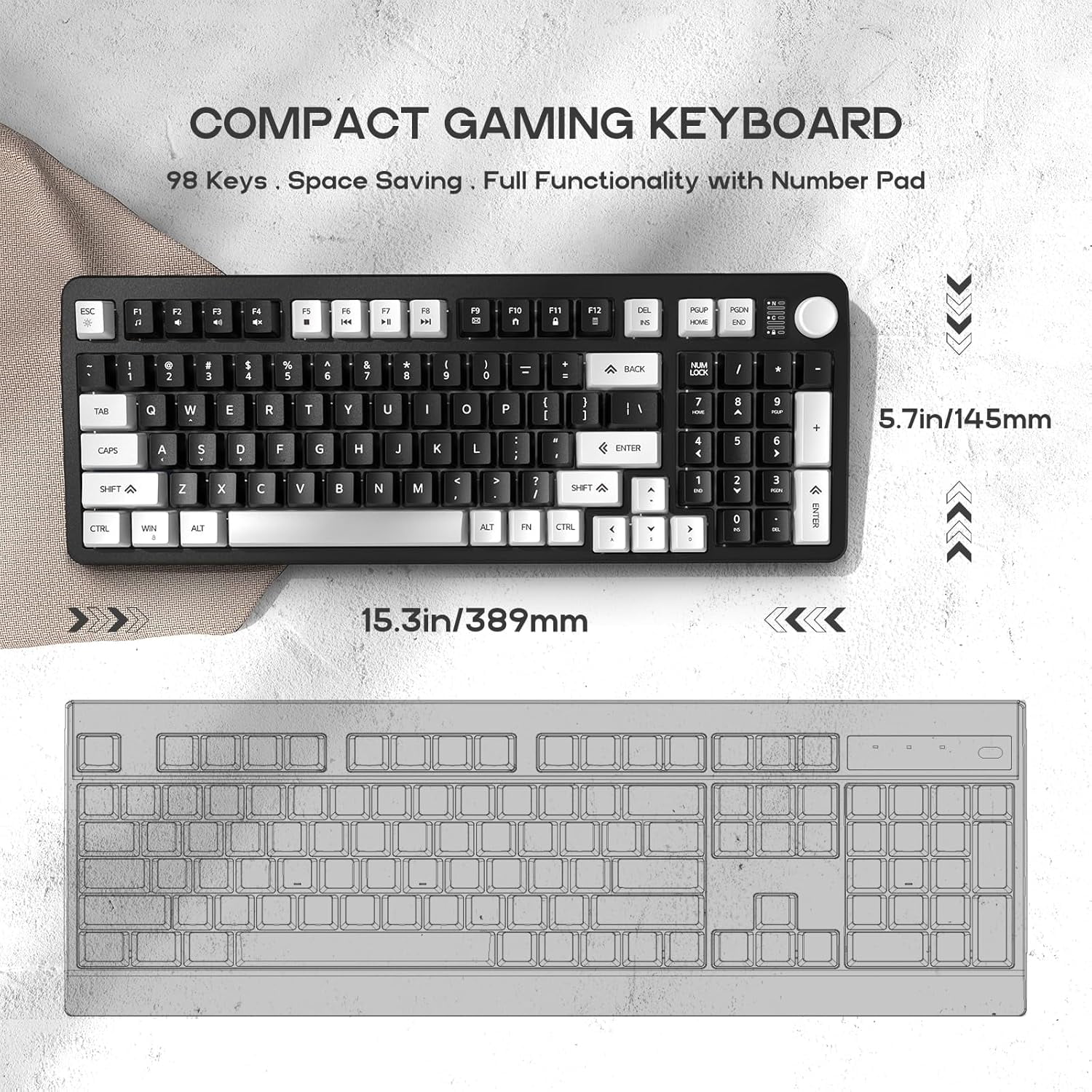 RREGER-96% Wired Gaming Keyboard,Creamy Membrane Quiet Silent Keyboard ...