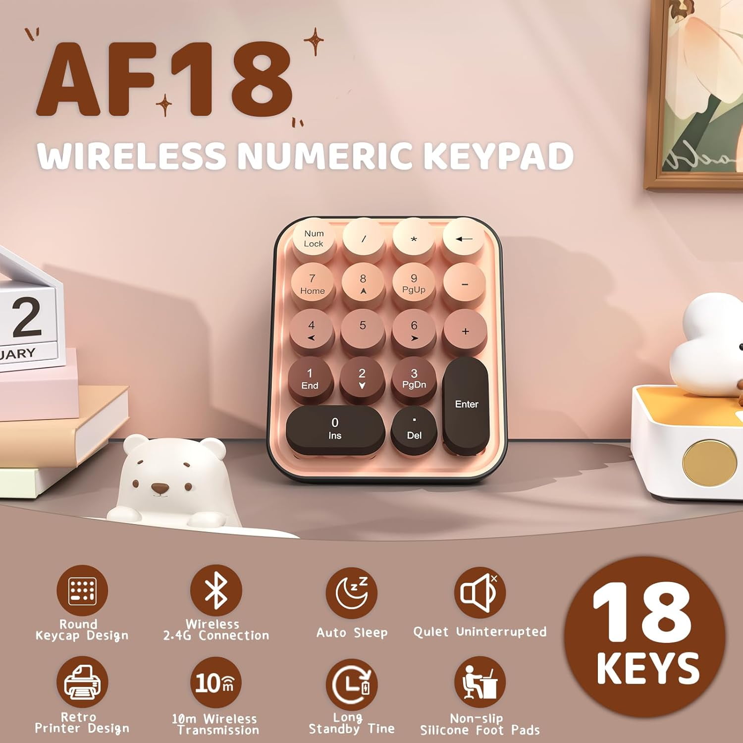 RREGER-AF18 Wireless Numeric Keypad, 2.4G USB Wireless Connection ...