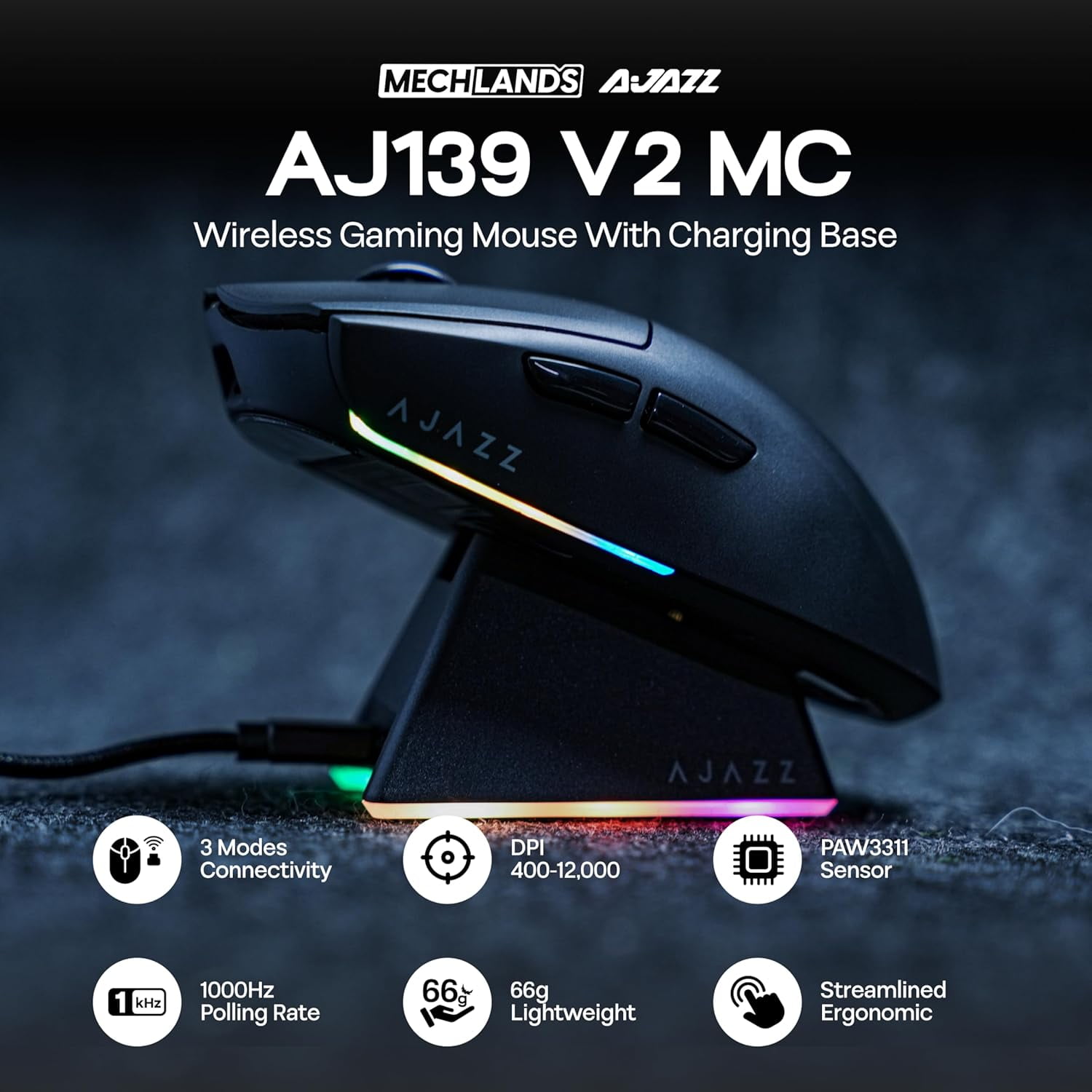 RREGER-AJAZZ AJ139 V2 MC Gaming Mouse with Charging Base, Adjustable ...