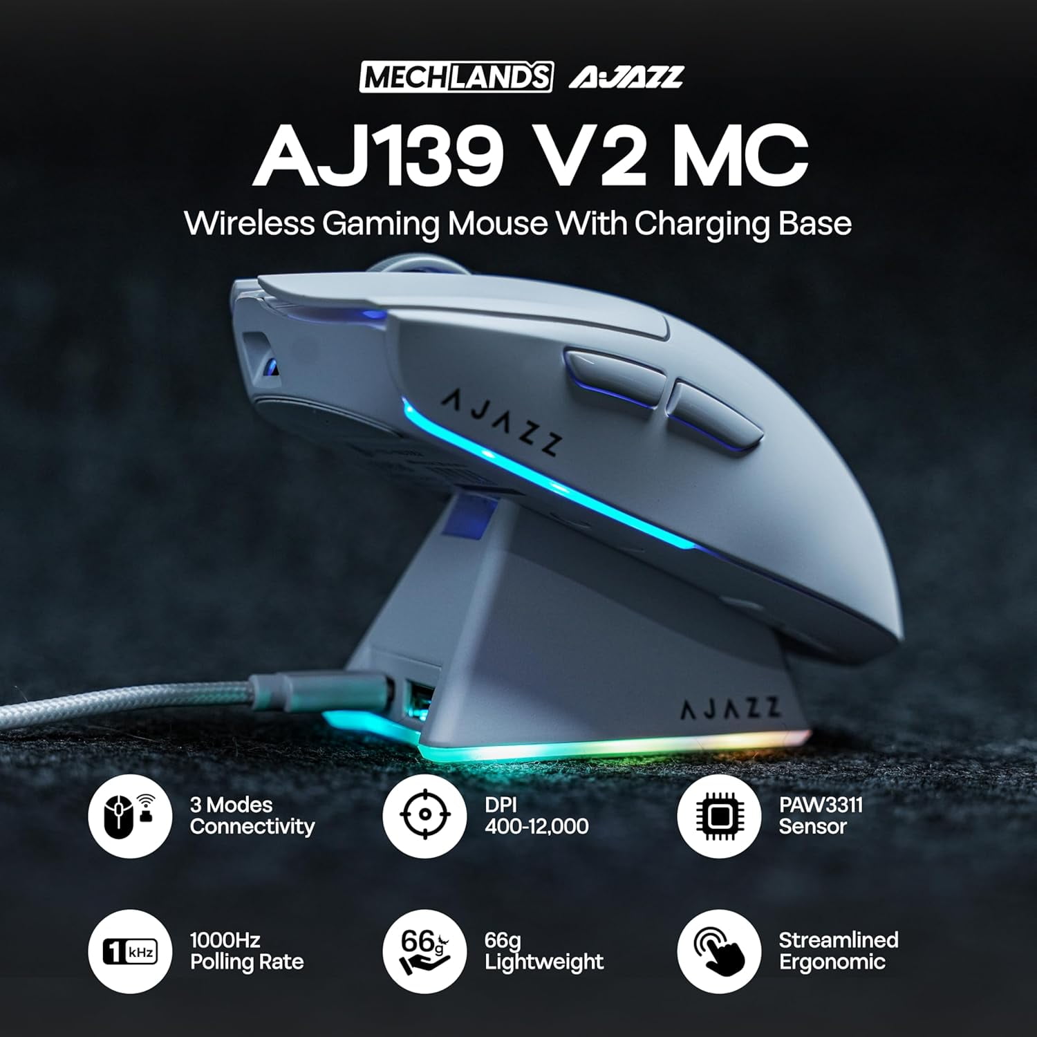 RREGER-AJAZZ AJ139 V2 MC Gaming Mouse with Charging Base, Adjustable ...