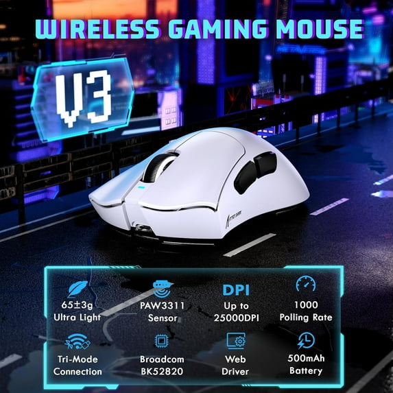RREGER-× Attack Shark V3 Wireless Gaming Mouse,Adjustable 25K DPI ...