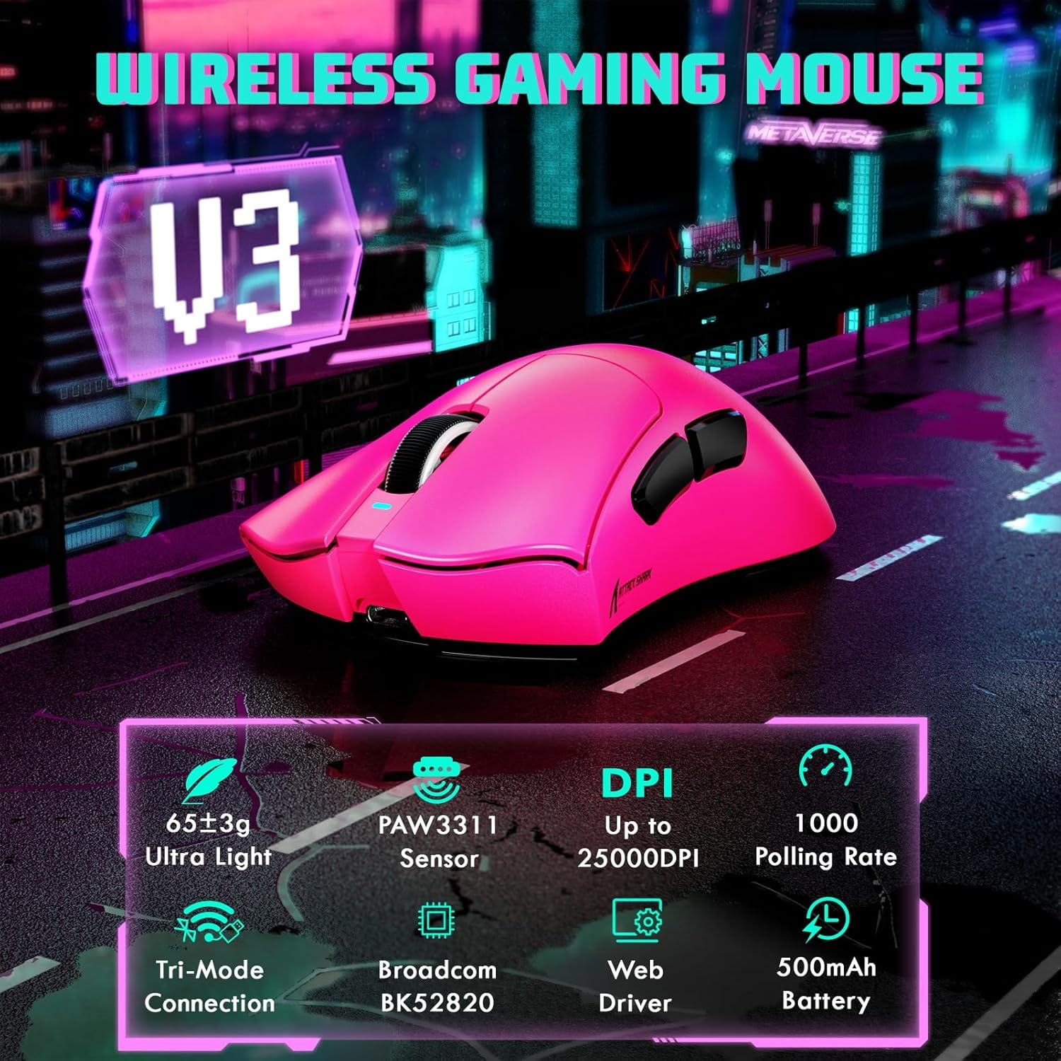 RREGER-× Attack Shark V3 Wireless Gaming Mouse,Adjustable 25K DPI ...