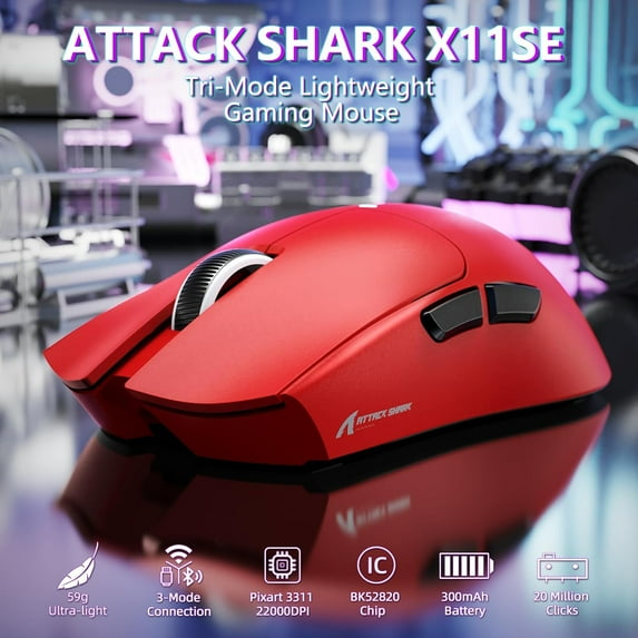 RREGER-Attack Shark X11SE Lightweight Wireless Gaming Mouse, Tri-Mode 2 ...