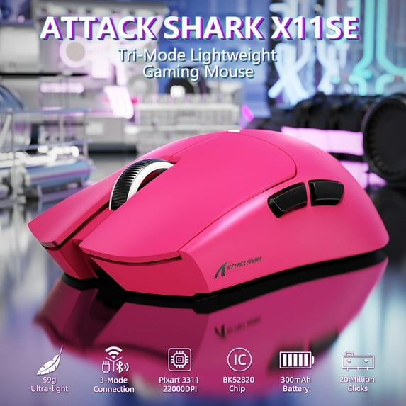 RREGER-Attack Shark X11SE Lightweight Wireless Gaming Mouse, Tri-Mode 2 ...