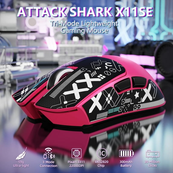 RREGER-Attack Shark X11SE Lightweight Wireless Gaming Mouse, Tri-Mode 2 ...