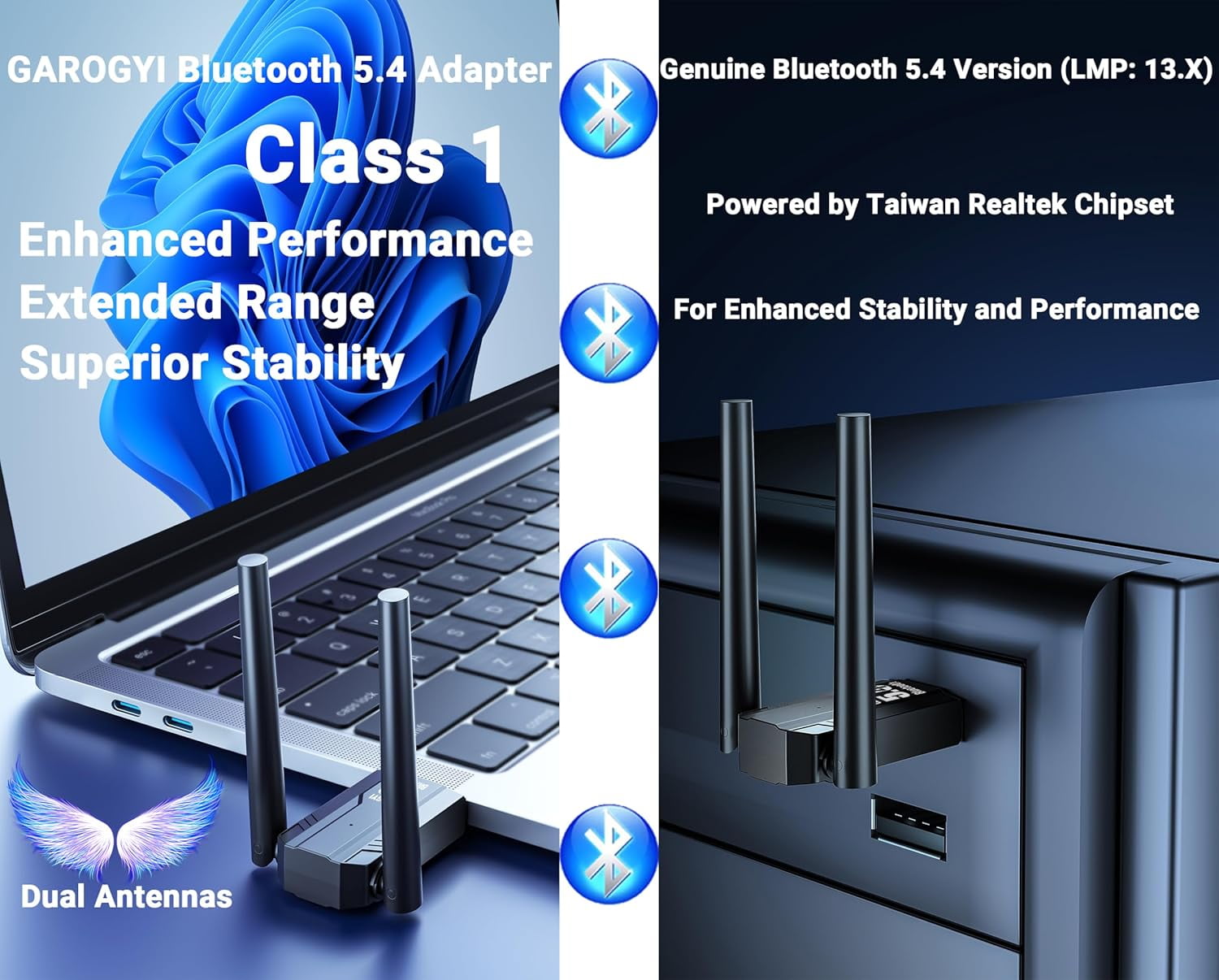 RREGER-Bluetooth 5.4 USB Adapter Pro Max Ultra Long Range with Dual ...