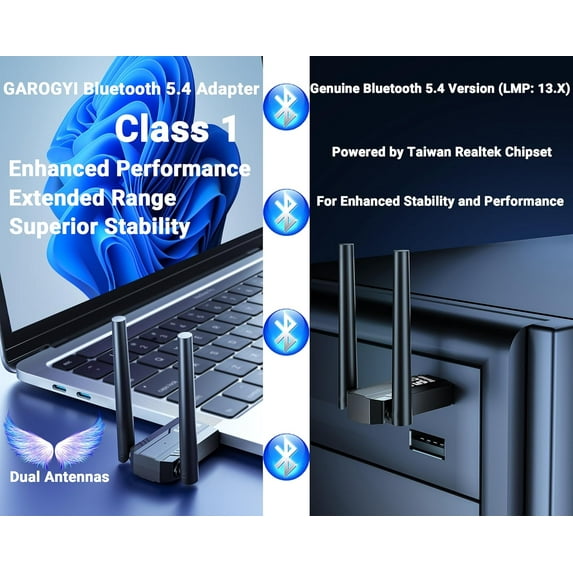RREGER-Bluetooth 5.4 USB Adapter Pro Max Ultra Long Range with Dual ...