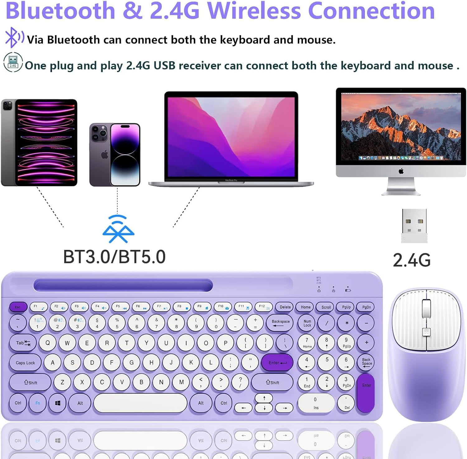 RREGER-Bluetooth Keyboard and Mouse Wireless, Multi-Device Rechargeable ...