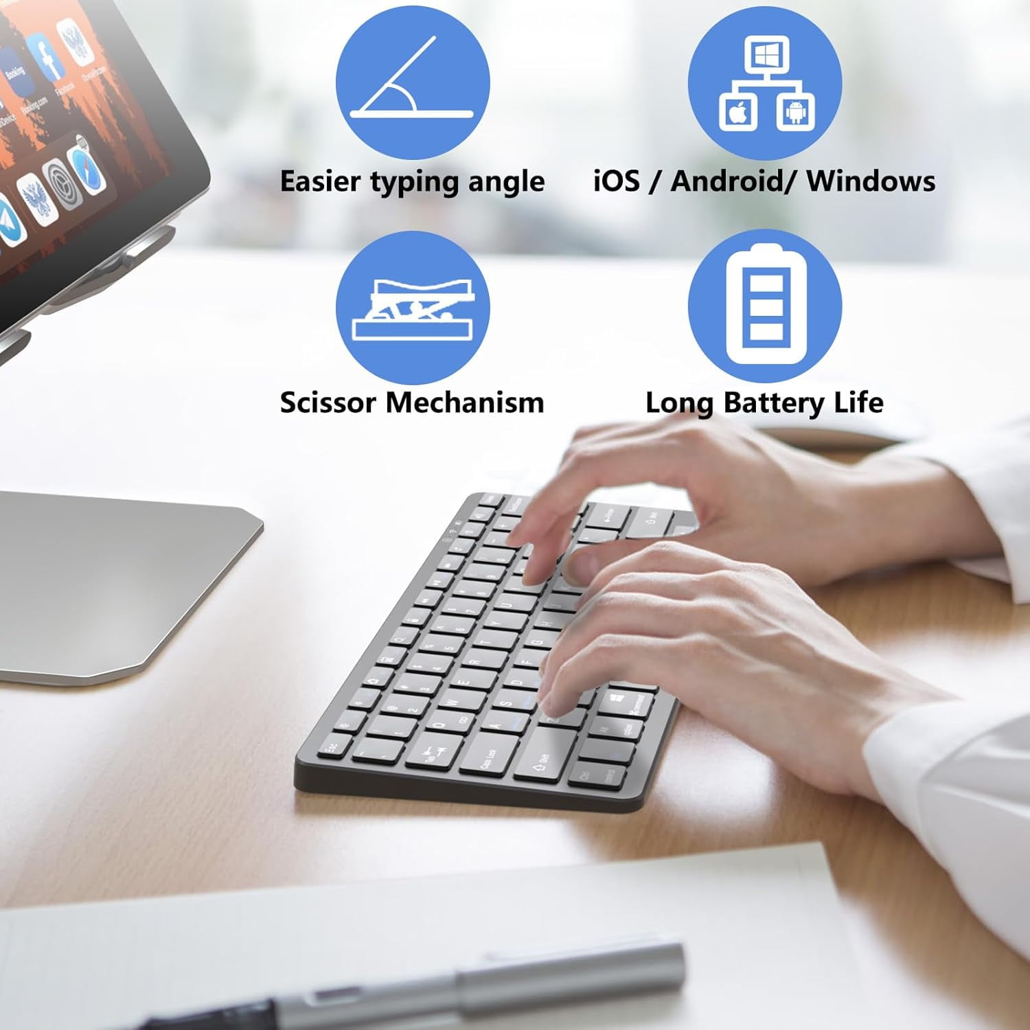 RREGER-Bluetooth Keyboard, Tablet Keyboard Compatible iPad 11th ...