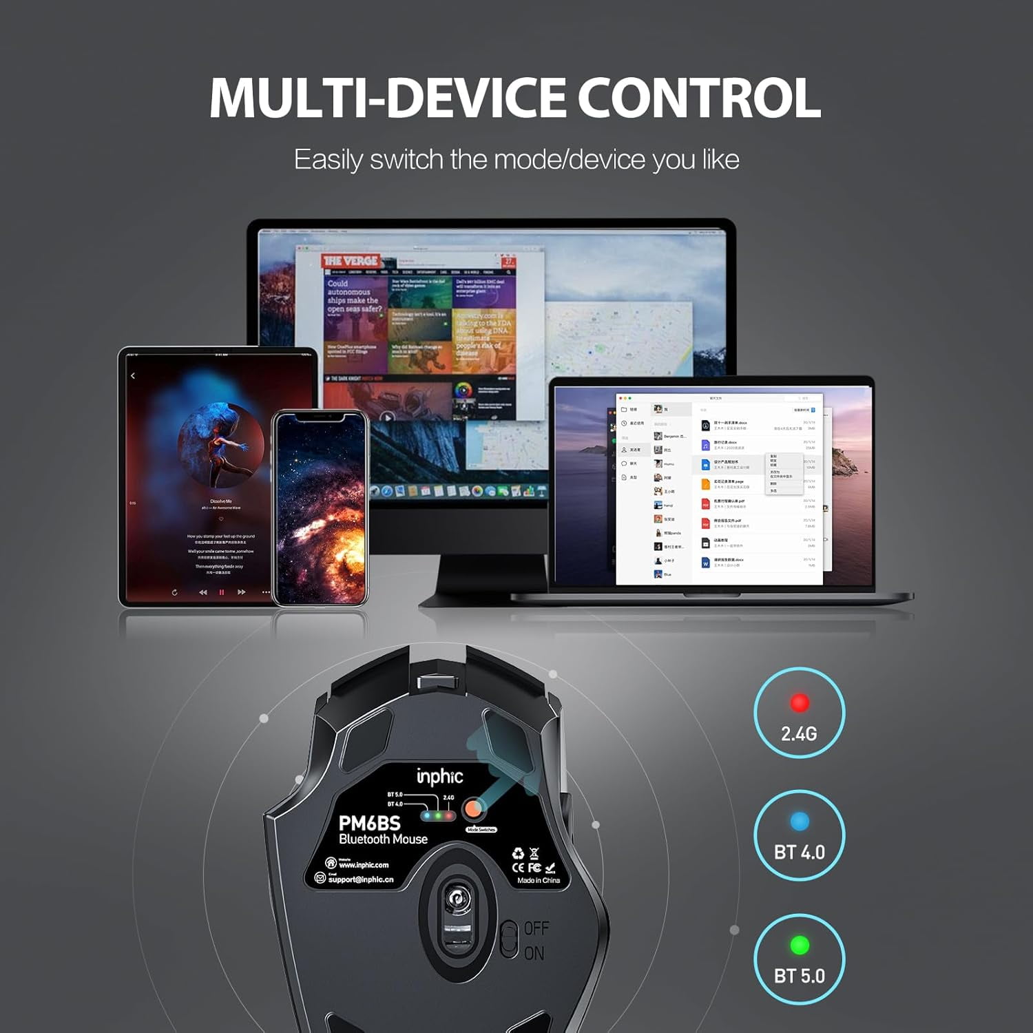 RREGER-Bluetooth Mouse for Laptop, Upgraded Visible Battery, 2400 DPI ...
