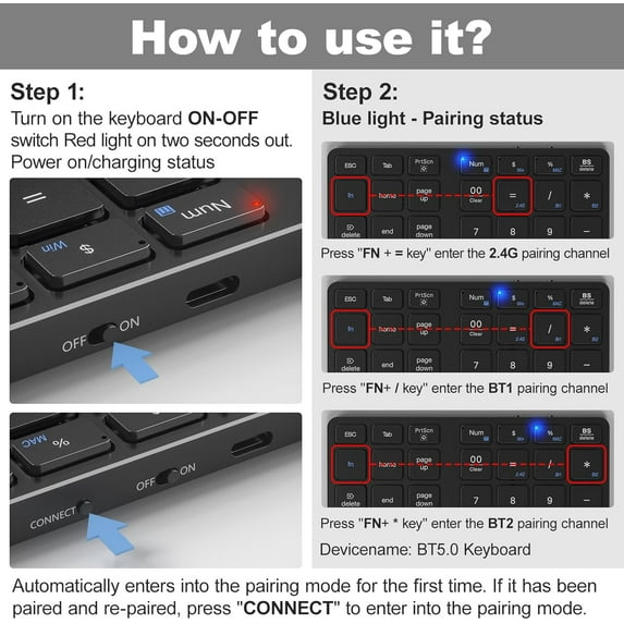 RREGER-Bluetooth Number Pad for Laptop - Black Wireless Numeric Keypad ...