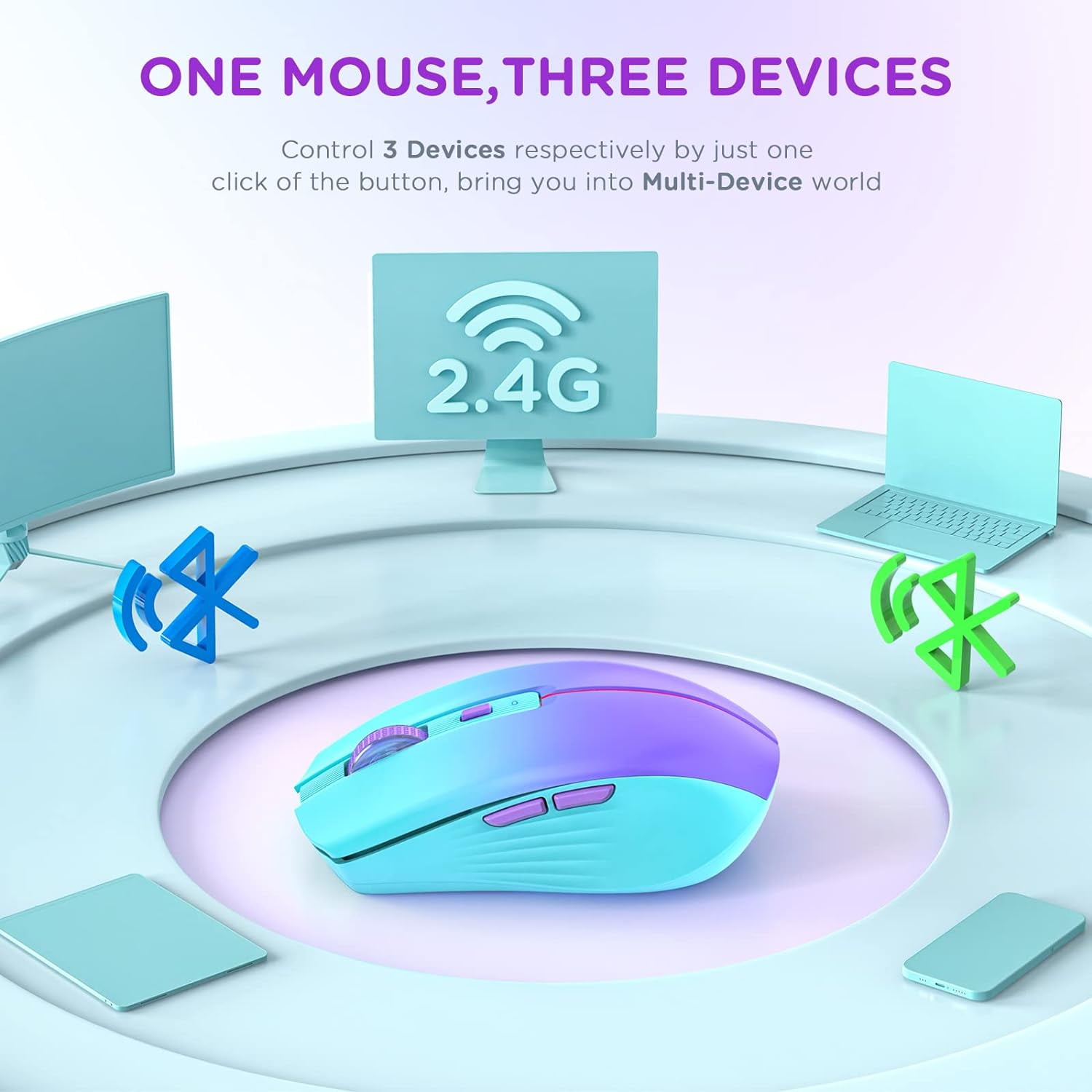RREGER-Bluetooth Wireless Mouse, Rechargeable Slient Multi-Device ...