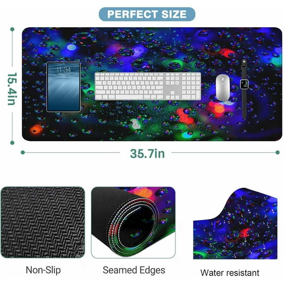 RREGER-Bokeh Gaming Mouse Pad Bokeh Colorful Light Raindrop Reflections Rainy Urban Scenes Large ...