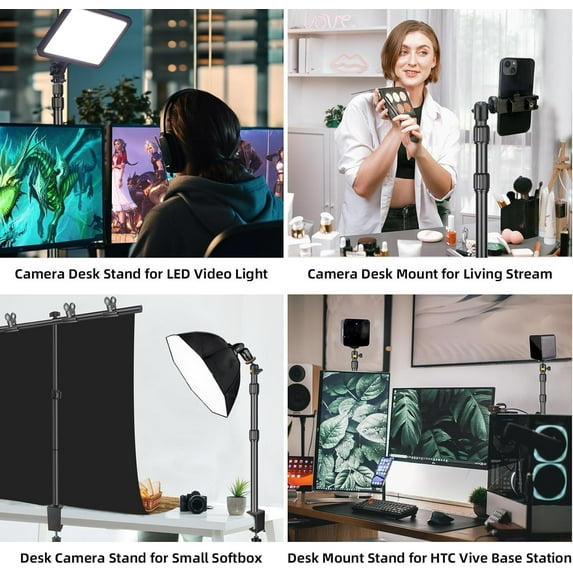 RREGER-Camera Desk Mount Table Stand with Ball Head, Adjustable Light ...