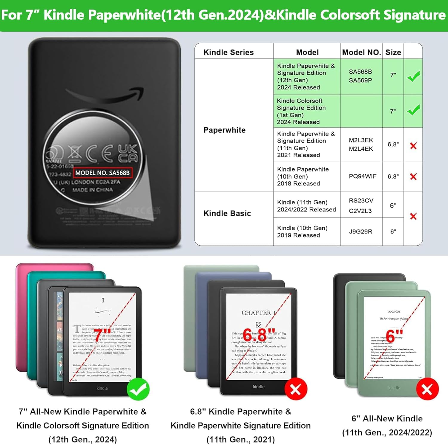 RREGER-Case for 7" Kindle Paperwhite 12th Gen 2024 Released & Kindle ...