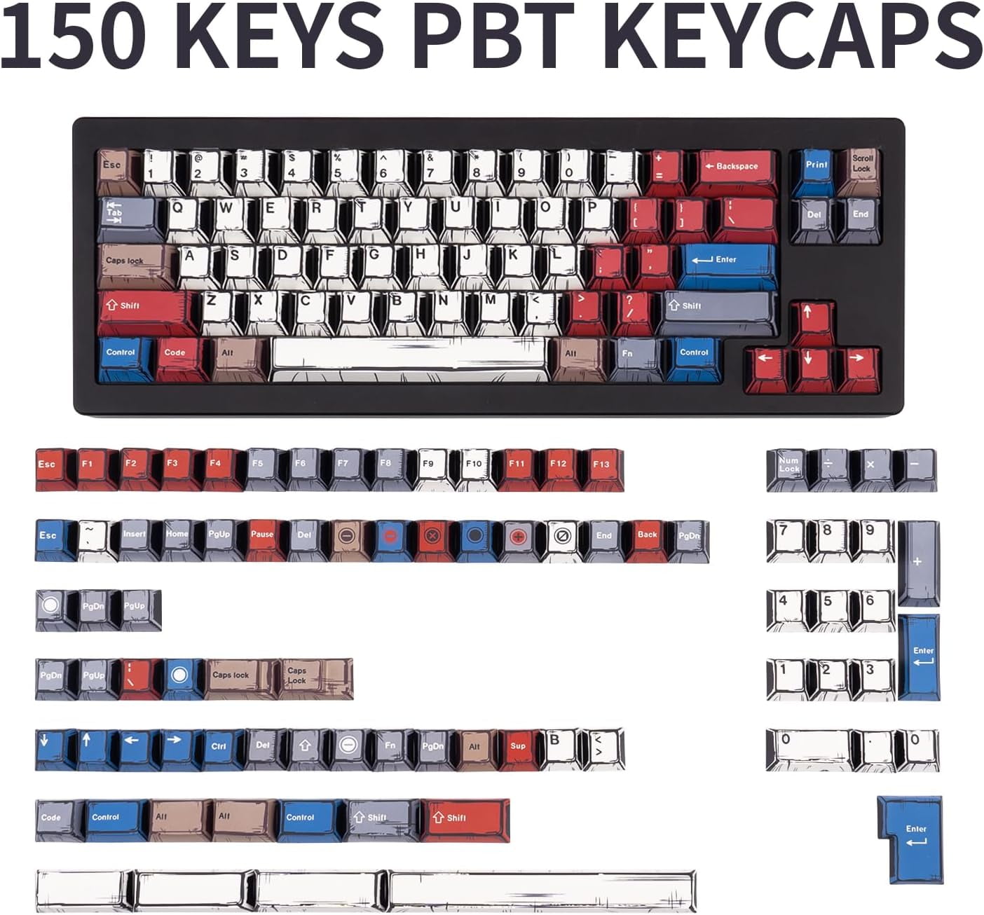 RREGER-Cherry Profile PBT Keycap Retro Manga Theme, 150 Keys Dye ...