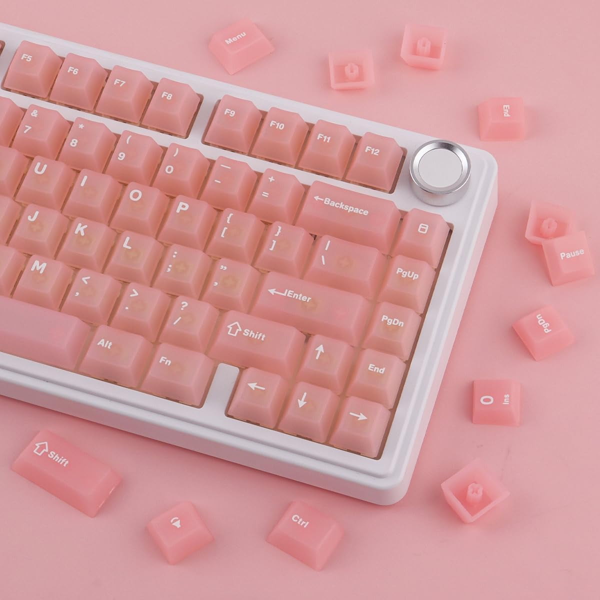 RREGER-Clear Keycaps, Pink Custom Keycaps 75 Percent, 123 Keys Shine ...