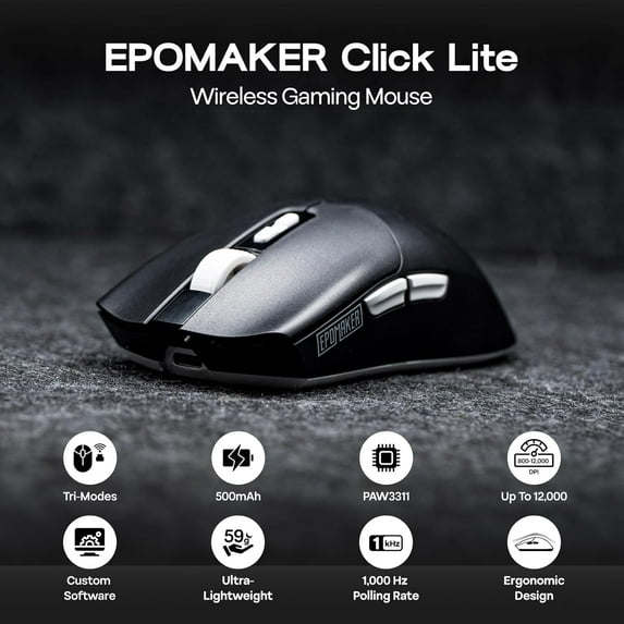 RREGER-Click Lite Wireless Gaming Mouse, 800 to 12,000 DPI Adjustable ...