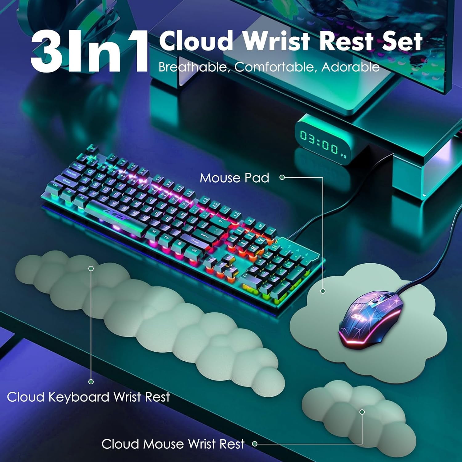 RREGER-Cloud Wrist Rest, Ergonomic Cloud Keyboard Wrist Rest with Mouse ...