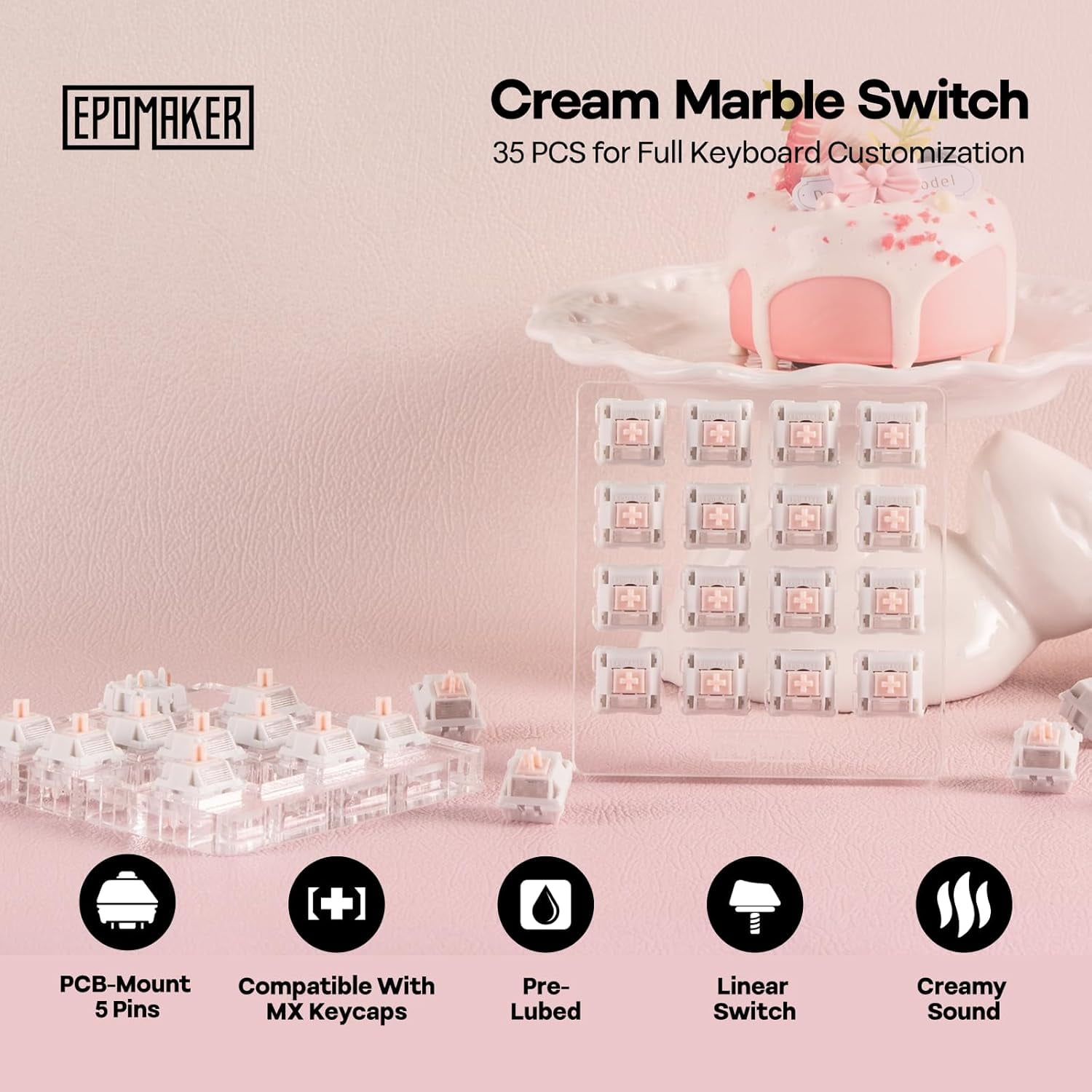RREGER-Cream Marble 47gf Gaming Keyboard Switches, 35 PCS Linear Switch ...