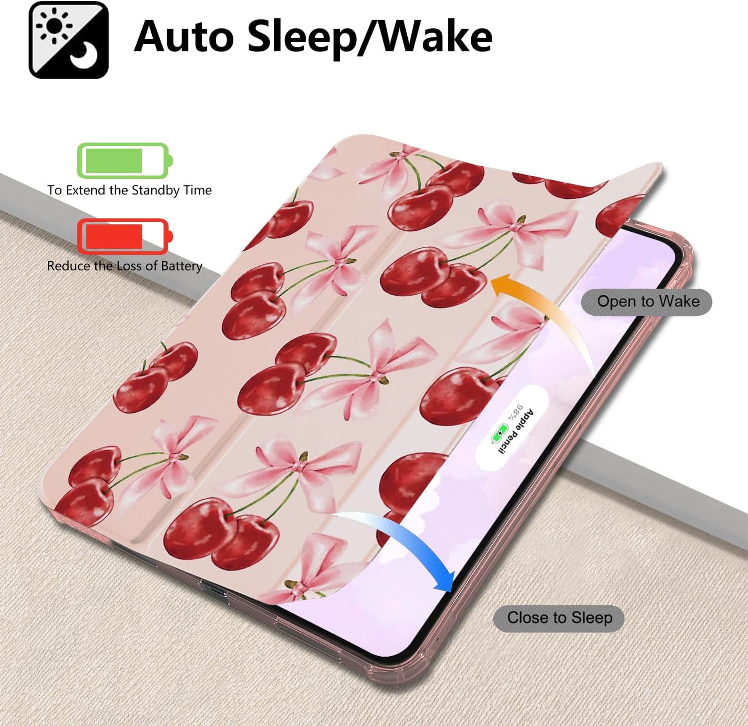 RREGER-Cute Cherry Bows Case for Ipad Pro 6Th/5Th/4Th Gen Kawaii Girly ...