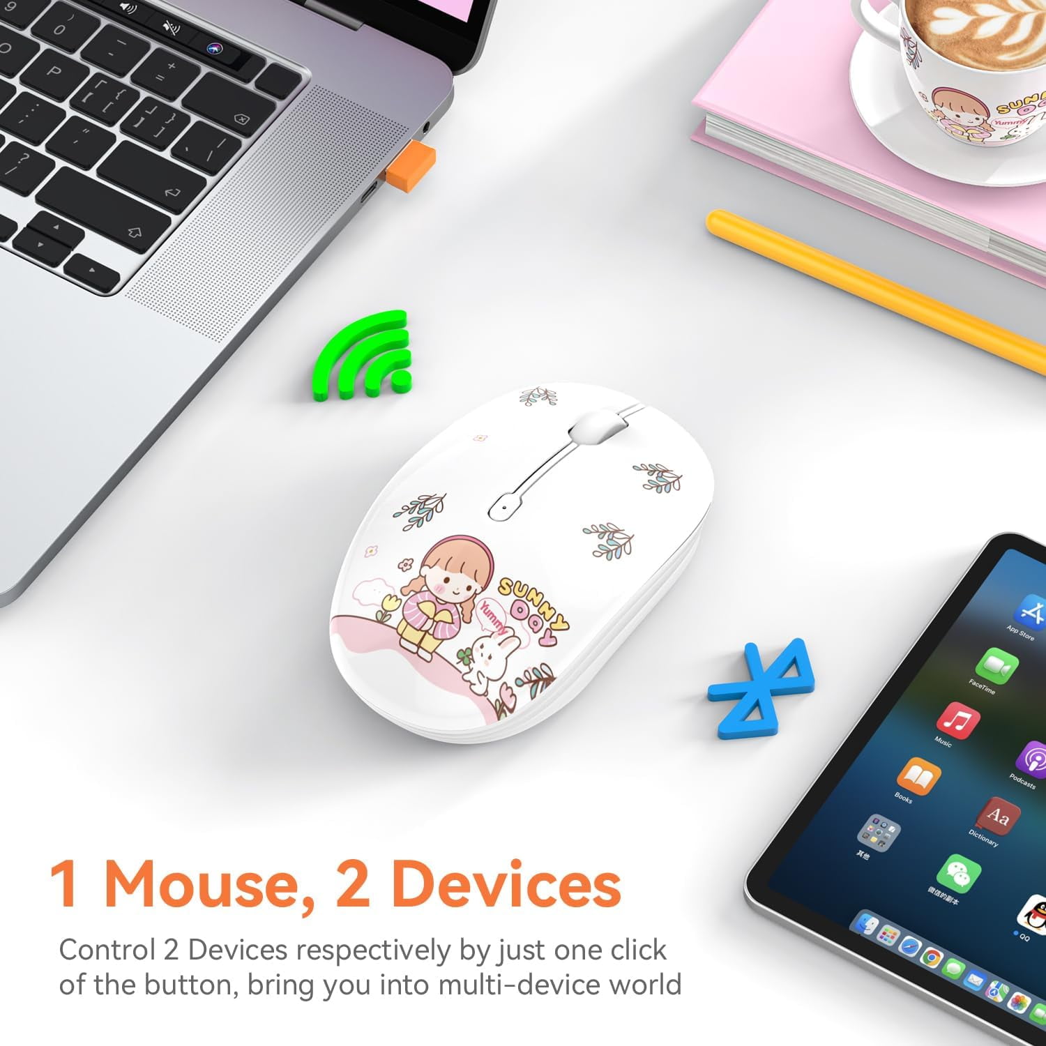 RREGER-Cute Wireless Mouse Dual Mode with 2.4GHz USB Receiver and ...