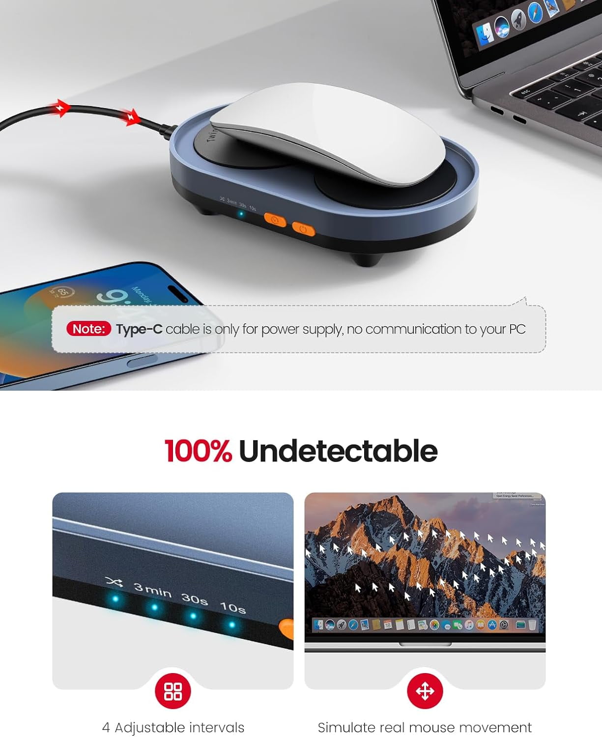 RREGER-Dual Turntable Mouse Mover, Turbo 3 Mouse Jiggler with ...