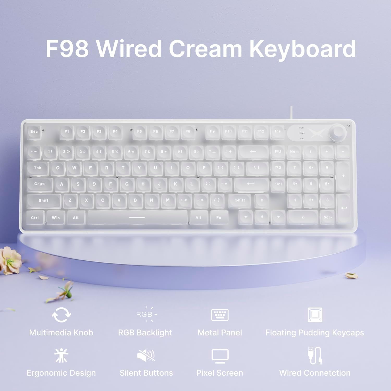 RREGER-EWEADN F98 Wired Keyboard with Smart Display & Knob,98 Keys ...
