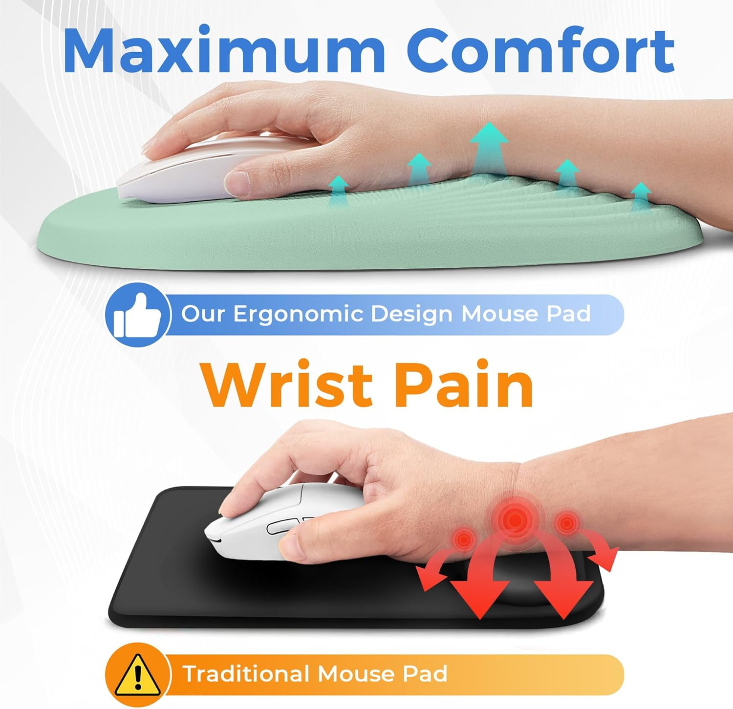 RREGER-Ergonomic Mouse Pad with Wrist Support, Memory Foam Wrist Rest ...