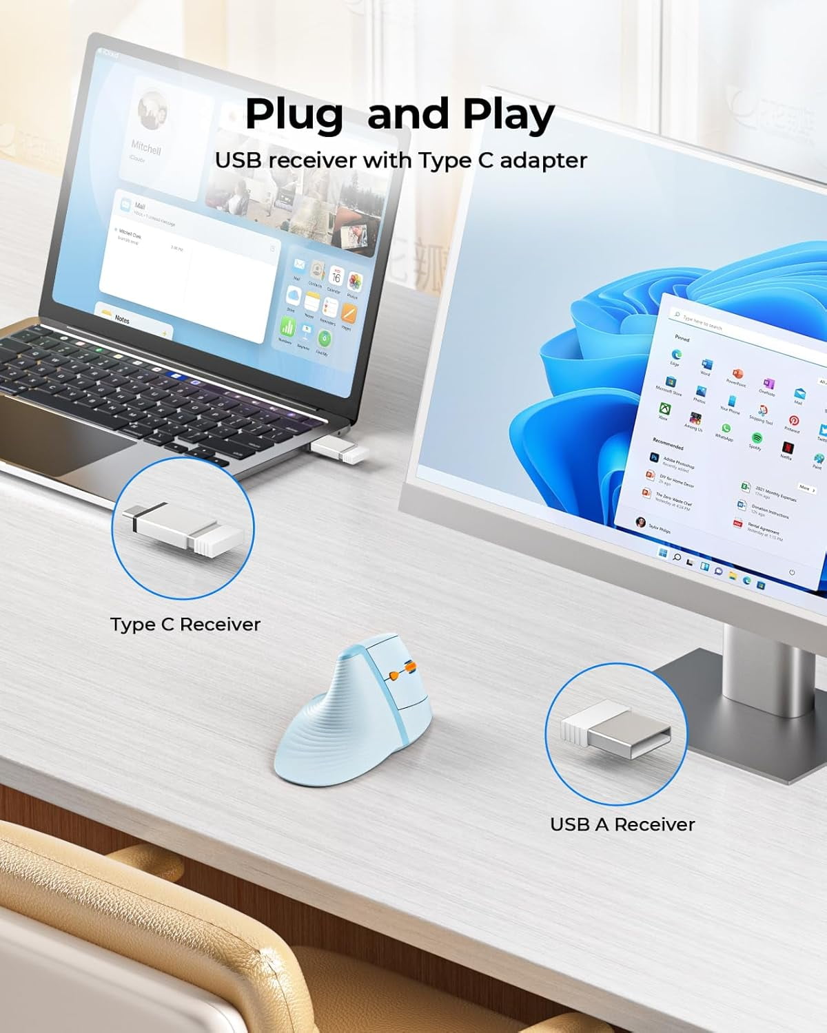 RREGER-Ergonomic Mouse Rechargeable, Multi-Device Connection（2.4G&Type ...