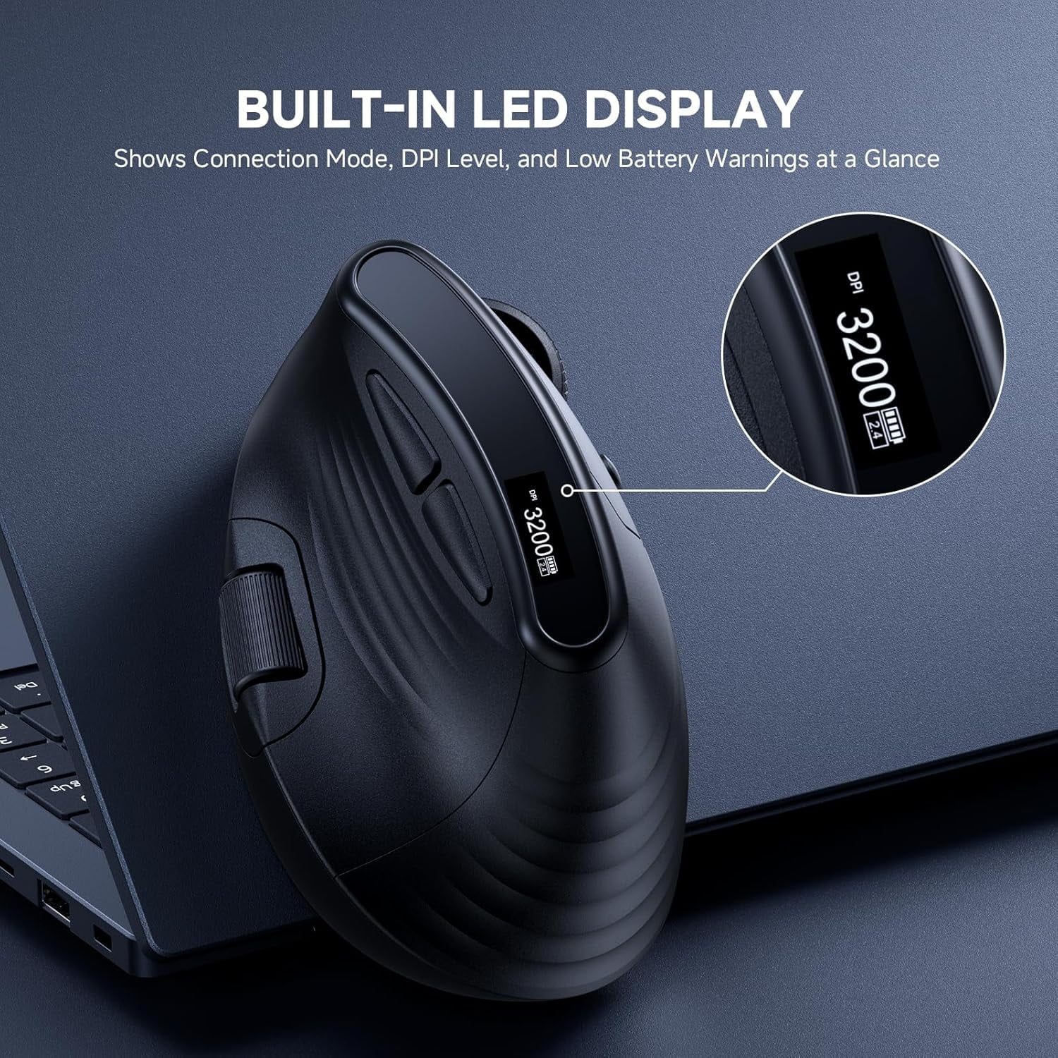 RREGER-Ergonomic Vertical Mouse, Wireless Rechargeable Mouse with LED ...