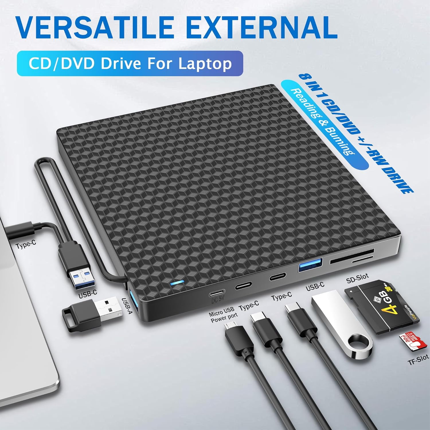 RREGER-External CD DVD Drive for Laptop, USB 3.0 Optical Disc Drive,4 ...
