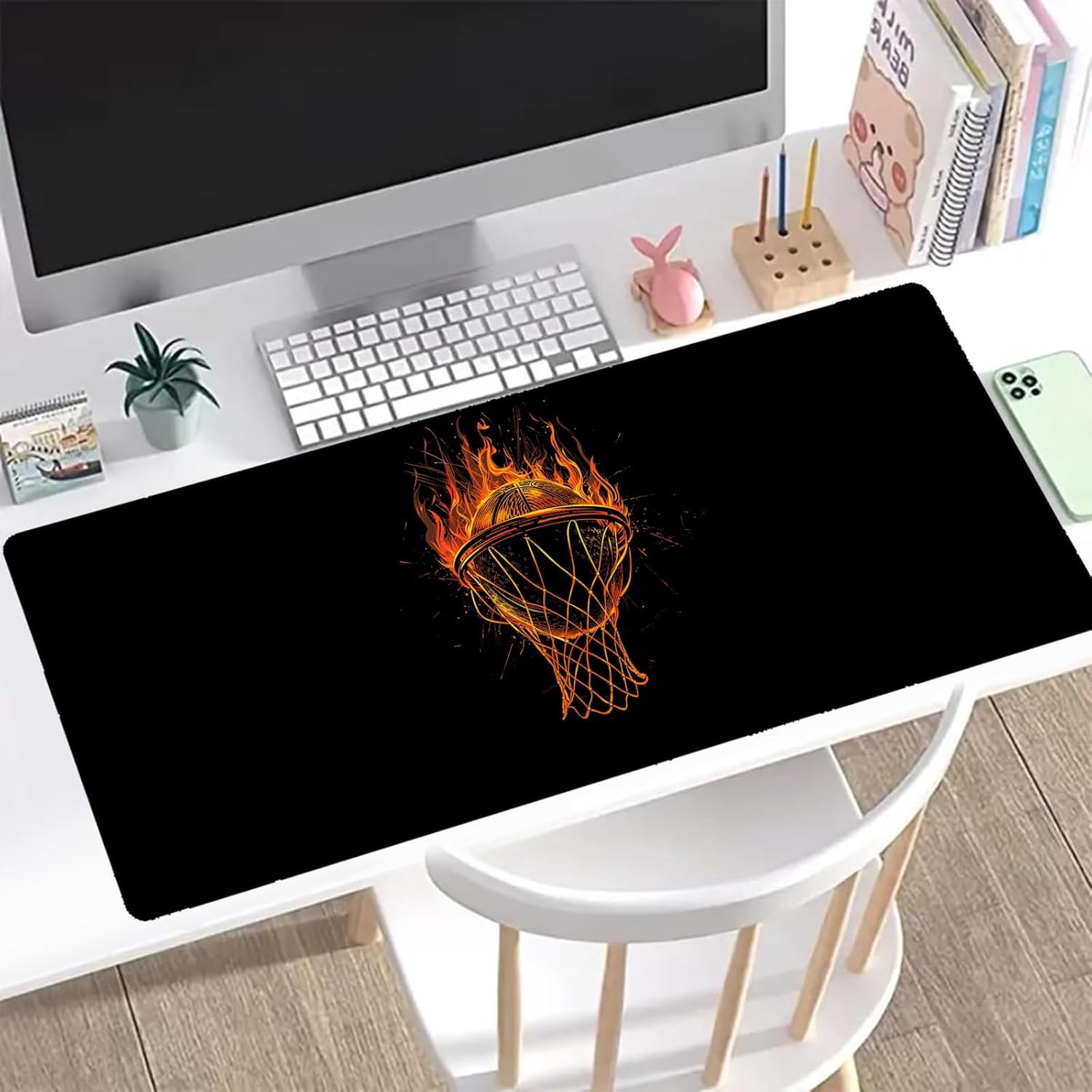 RREGER-Flaming Basketball Gaming Mouse Pad, Office Desk Mat, Anti-Slip ...