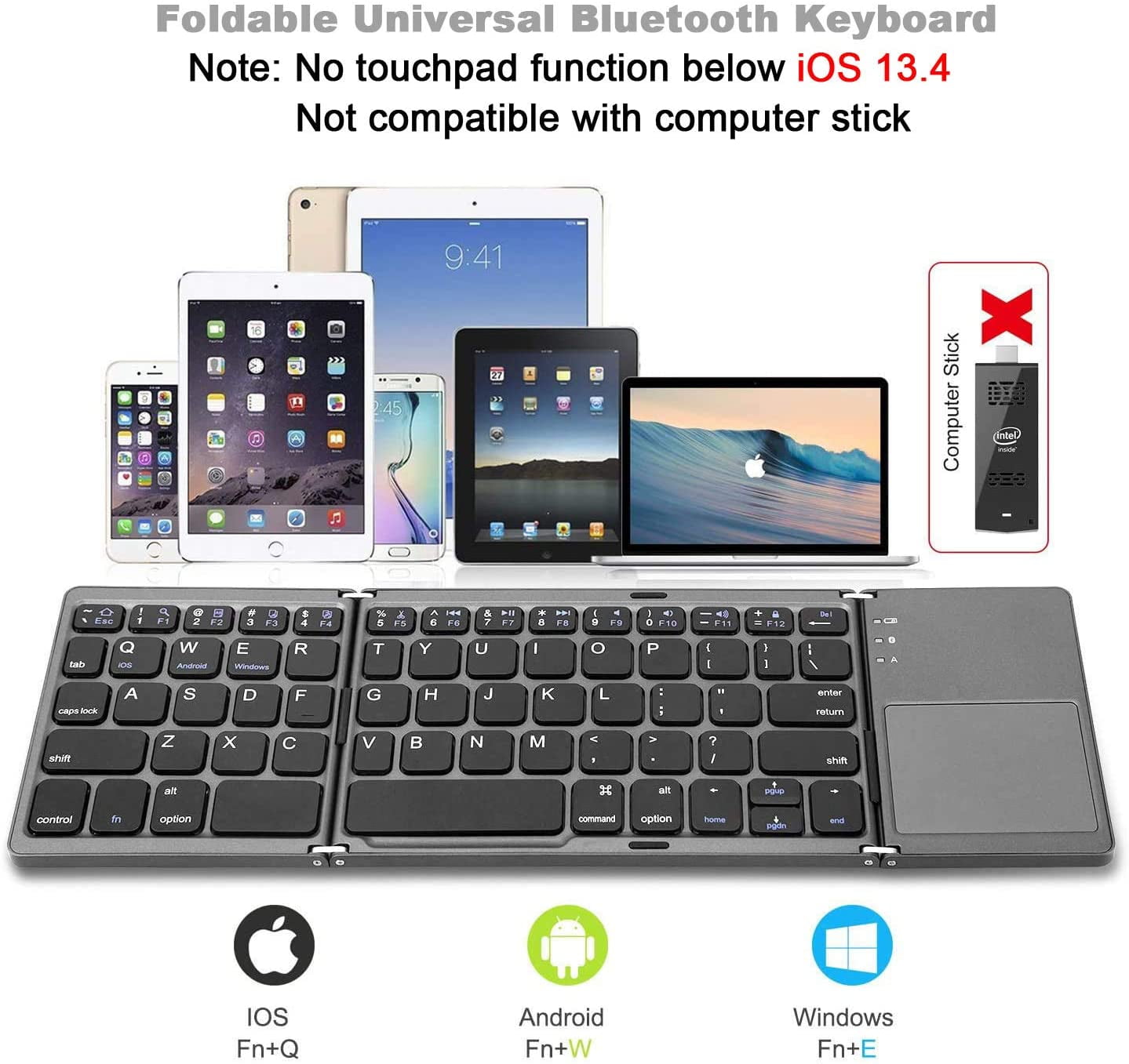 RREGER-Foldable Wireless Keyboard with Touchpad, Rechargeable Pocket ...