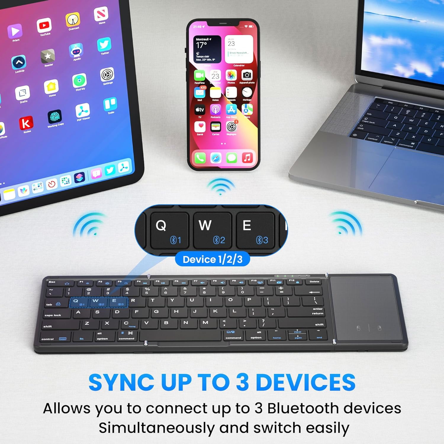 RREGER-Folding Bluetooth Keyboard with Touchpad, Rechargeable Portable ...