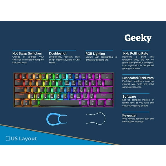 RREGER-GK61 60% | Hot Swappable Mechanical Gaming Keyboard | 61 Keys ...