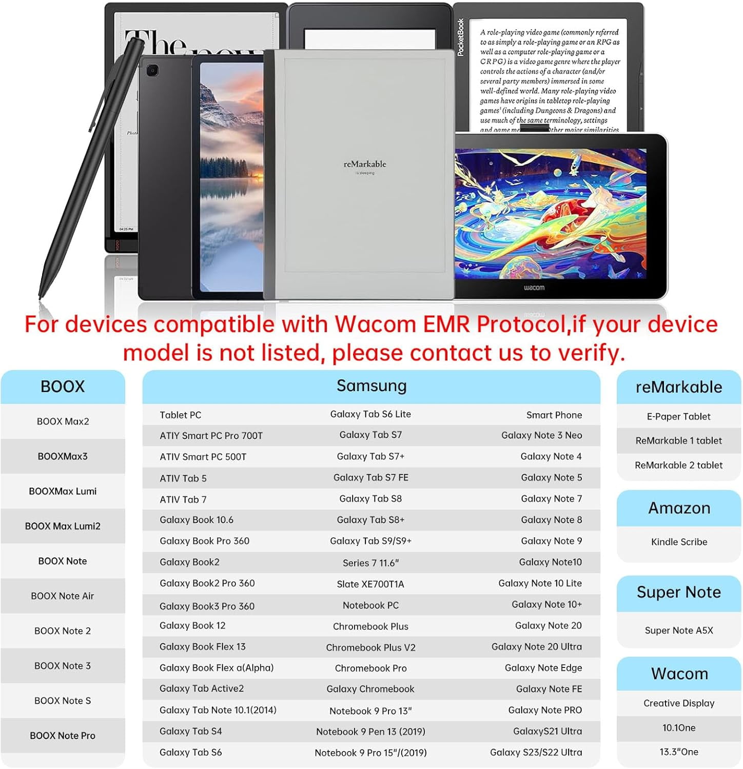 RREGER-Galaxy Pen with Eraser, EMR Stylus Pen with Tilt, Palm Rejection ...