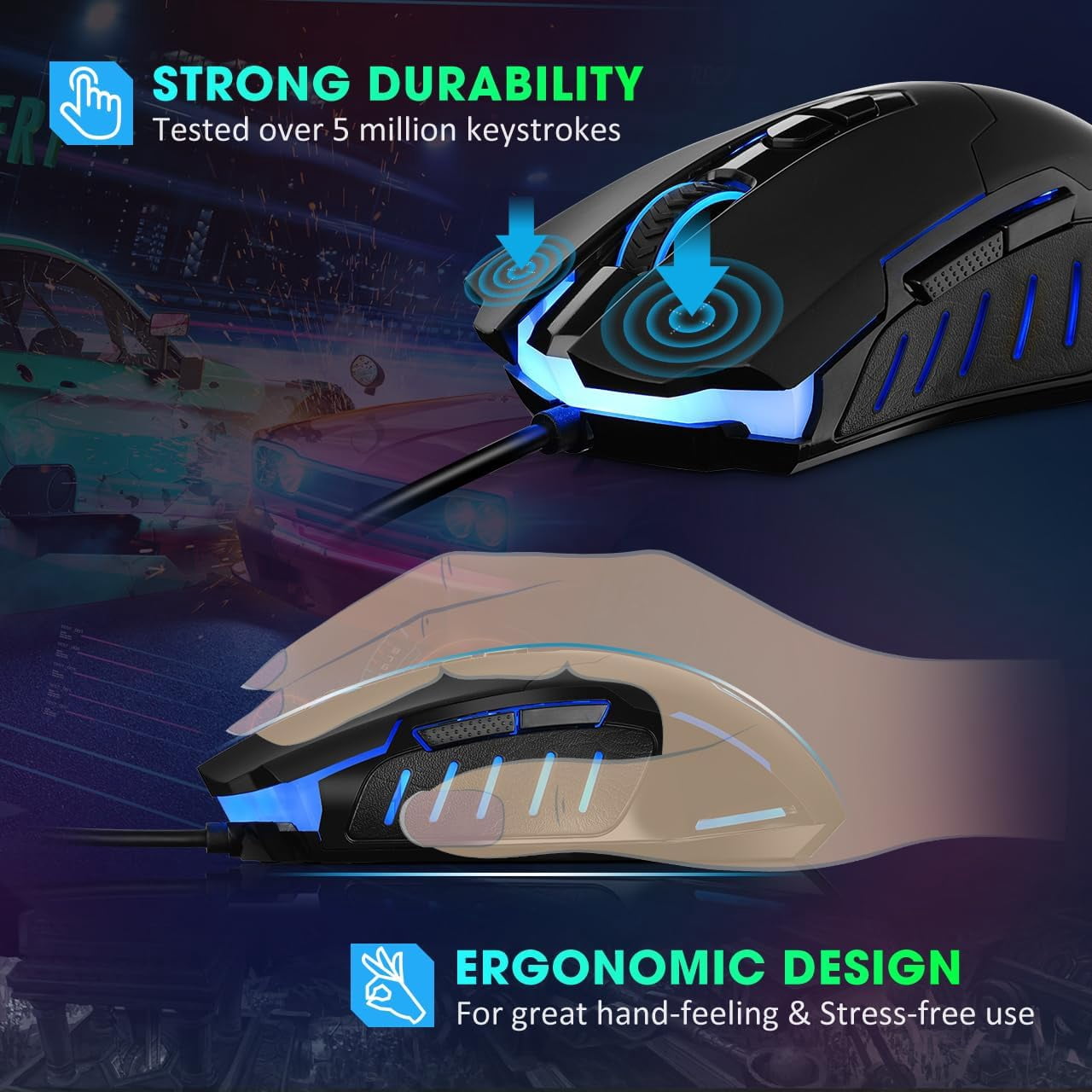 RREGER-Gaming Mouse Wired, Gaming Mice Breathing RGB LED Plug Play High ...